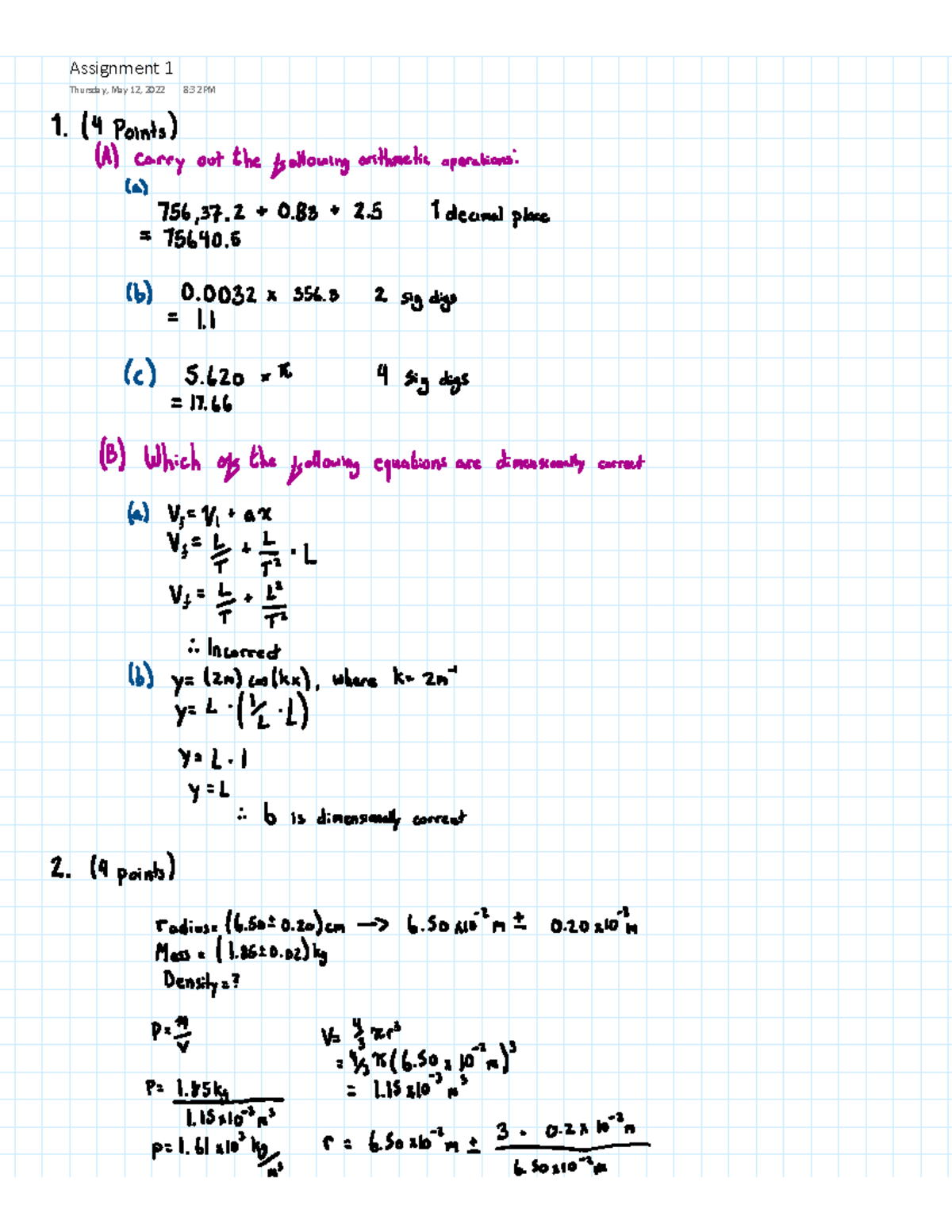 PHY1321 Assignment 1 - PHY1321 - Assignment 1 Thursday, May 12, 2022 8:32 PM - Studocu