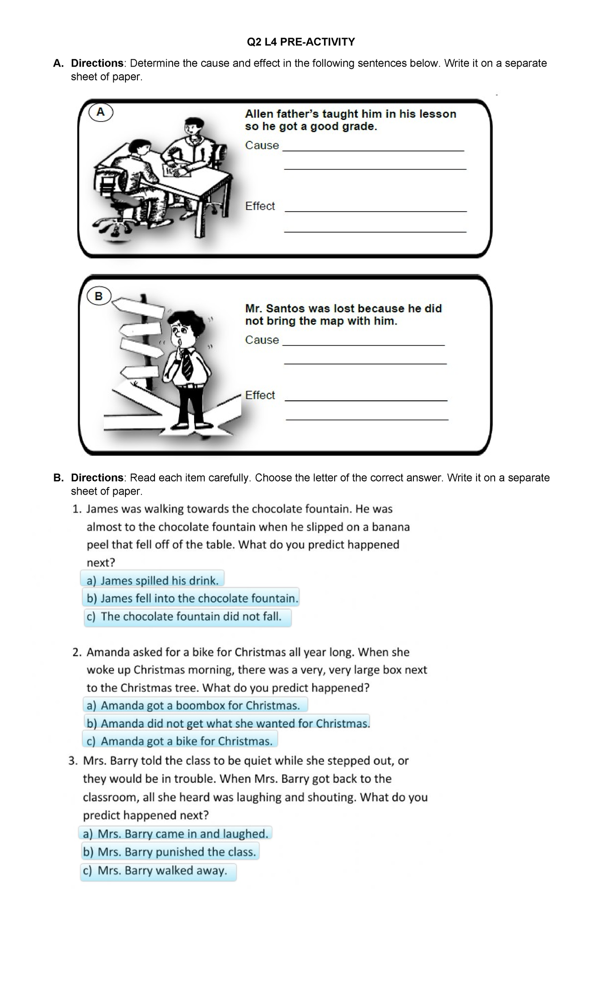 Predicting Outcomes PRE- Activity - Junior High School - Q2 L4 PRE ...