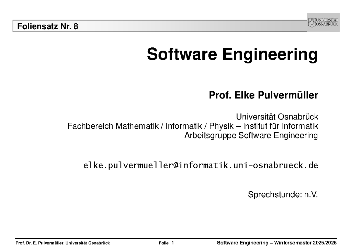 SWEng 8 Vorgehensmodelle im Software Engineering WS25 26 - Studocu