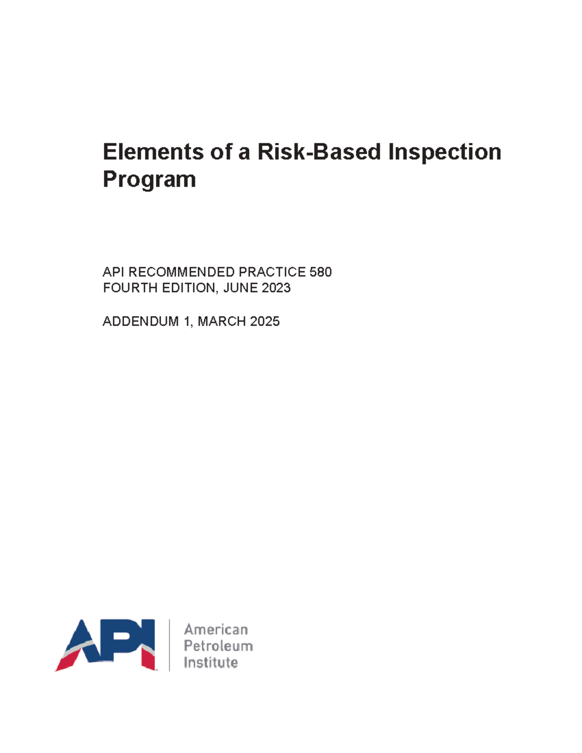 API RP 580: Elements of a Risk-Based Inspection Program (2025) - Studocu