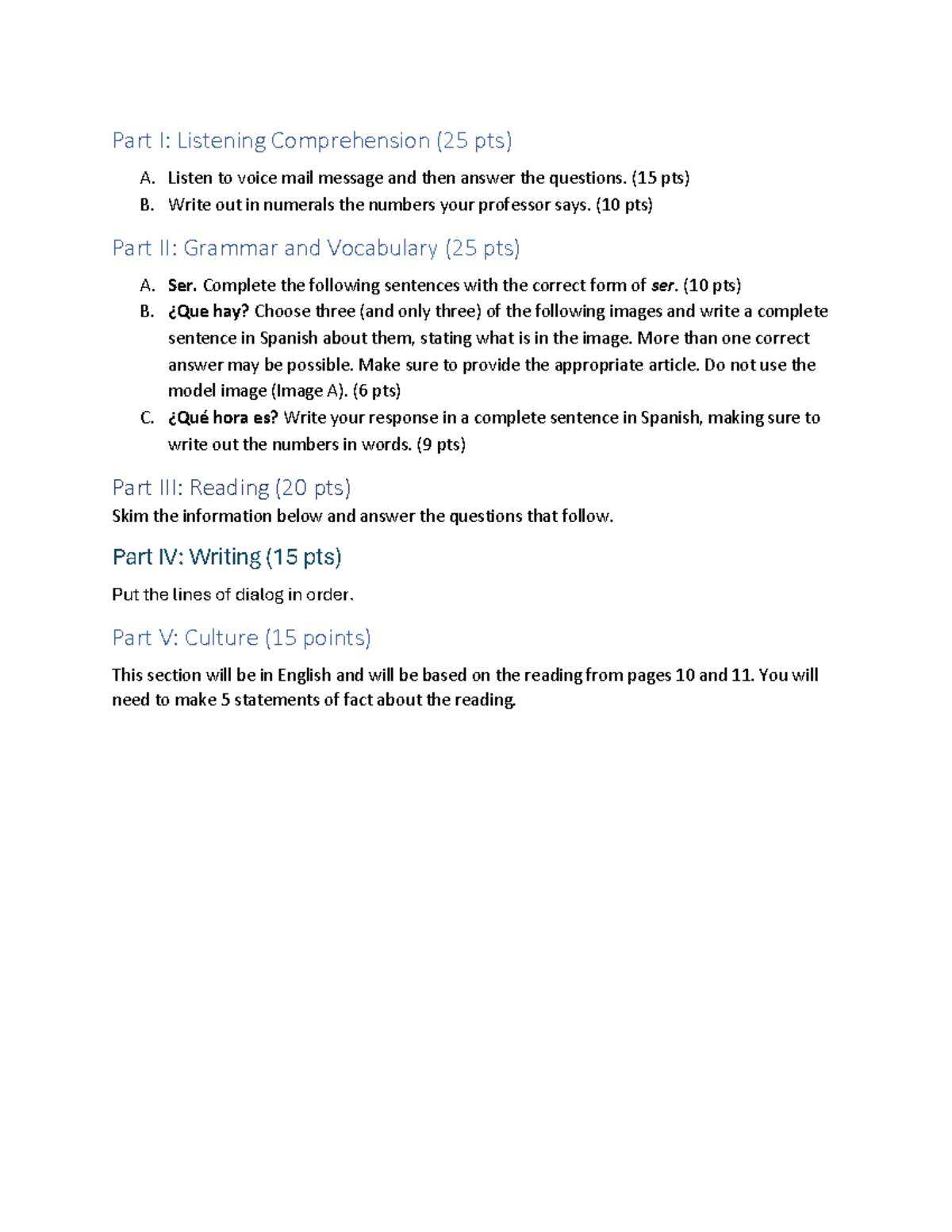 Spanish Listening and Grammar Comprehension Quiz (Course Code: TBD ...