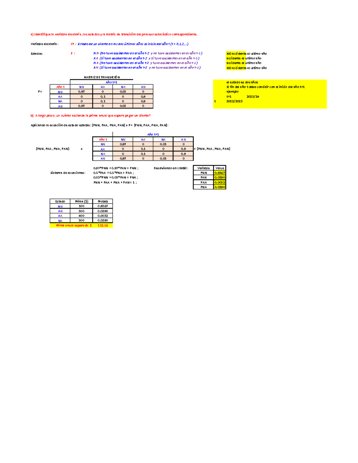 pregunta 1.7 de iop 2 - a) Identifique la variable aleatoria, los ...