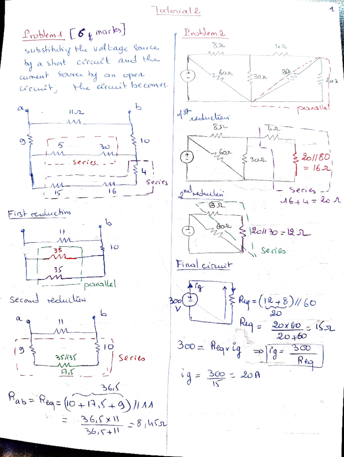 Tutorial 2 Problems 1, 2 & 4 Solutions - Circuit Analysis - Studocu