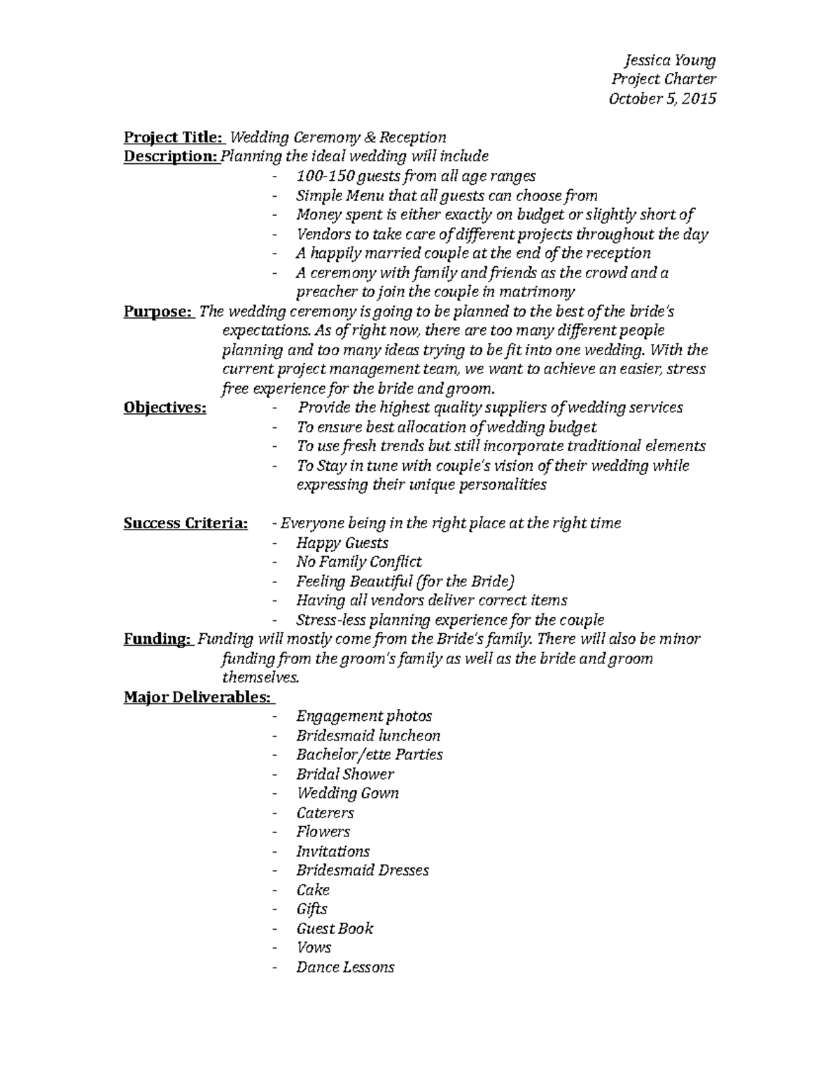 Project Charter Template Wedding How To Write A Winning Project