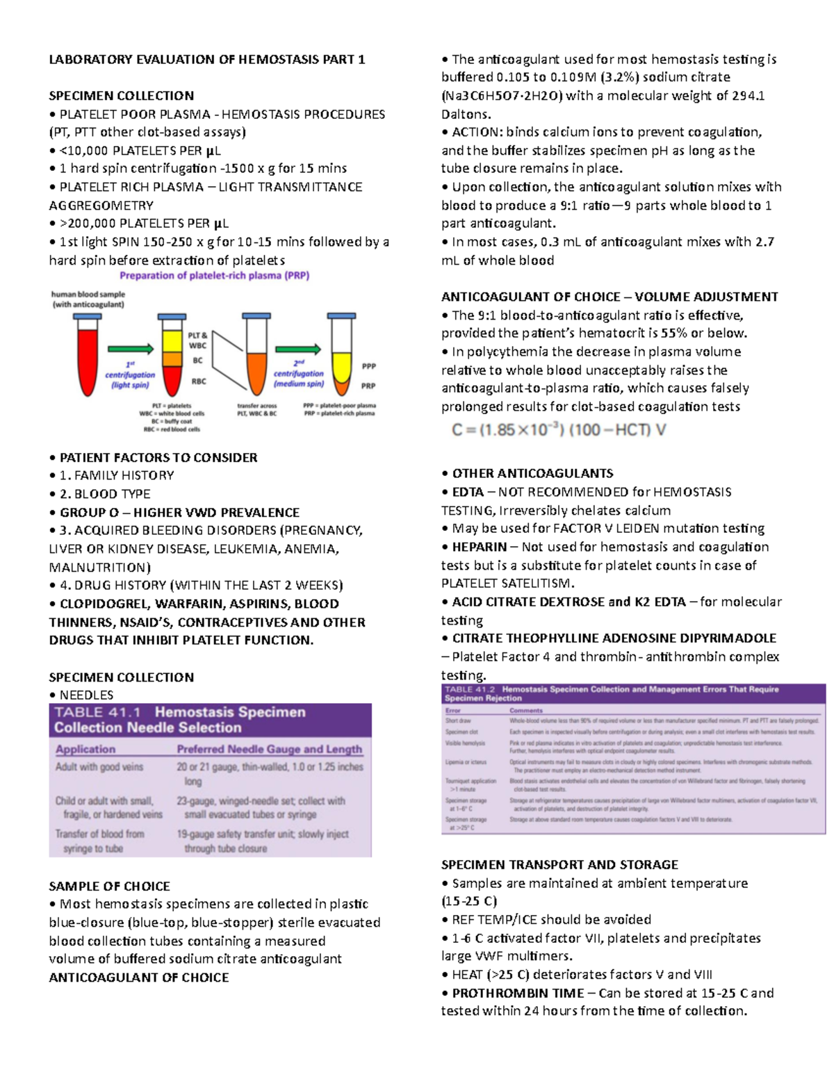 Laboratory Evaluation of Hemostasis Part 1: Specimen Collection ...
