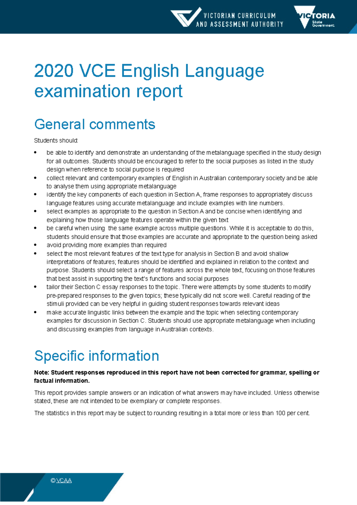 2020 VCE English Language Exam Report: Key Insights and Analysis - Studocu