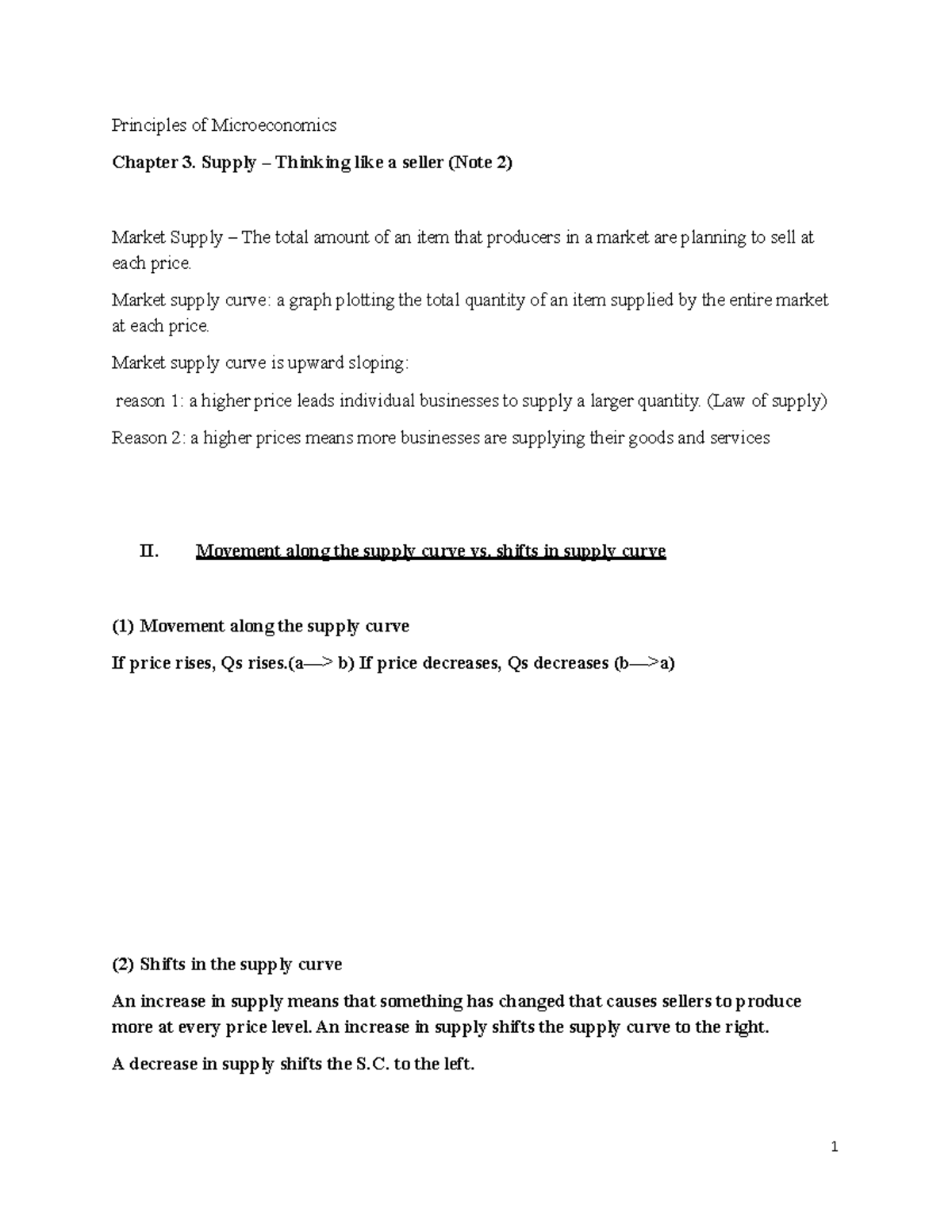 Principles of Microeconomics: Chapter 3 Supply Notes (Class) - Studocu