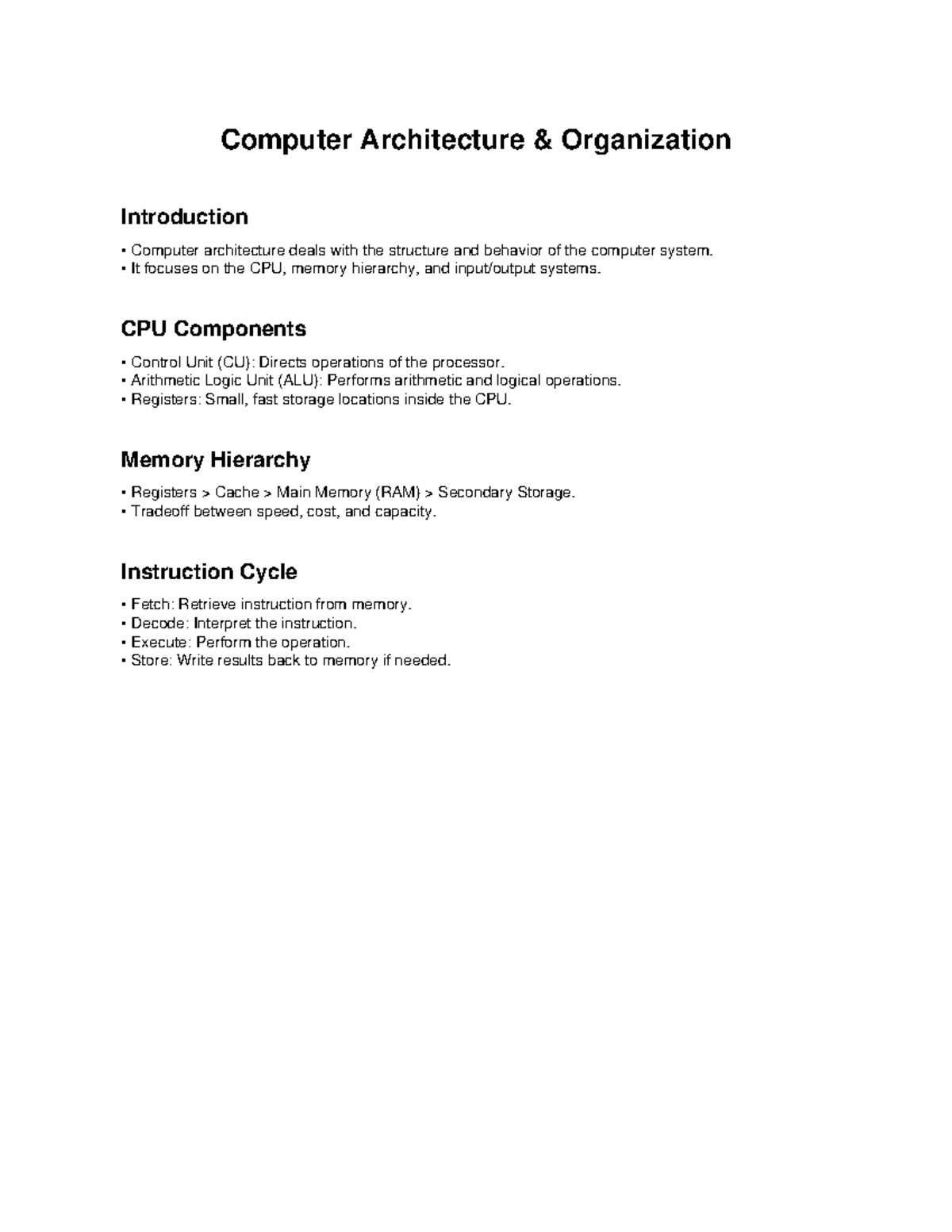 Computer Architecture Notes - Computer Architecture & Organization ...