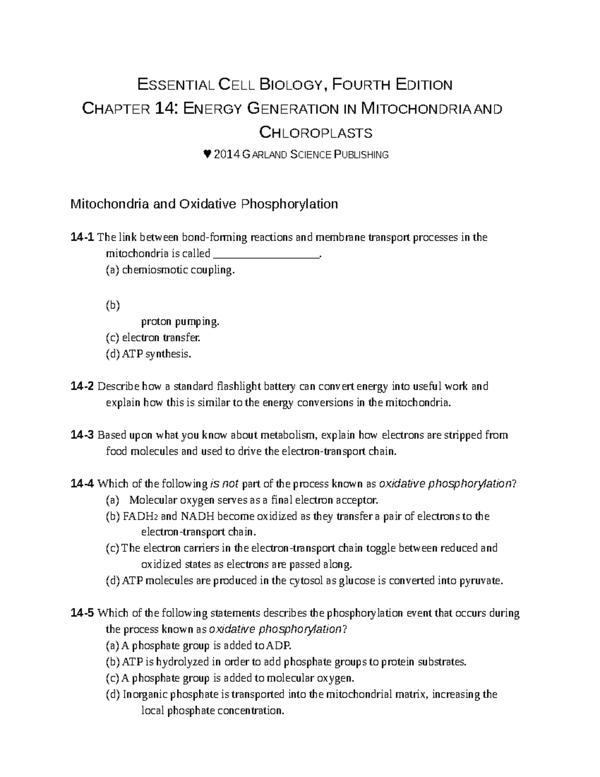 Ecb4 Ch1414 Practice Questions For Exams Essential Cell Biology