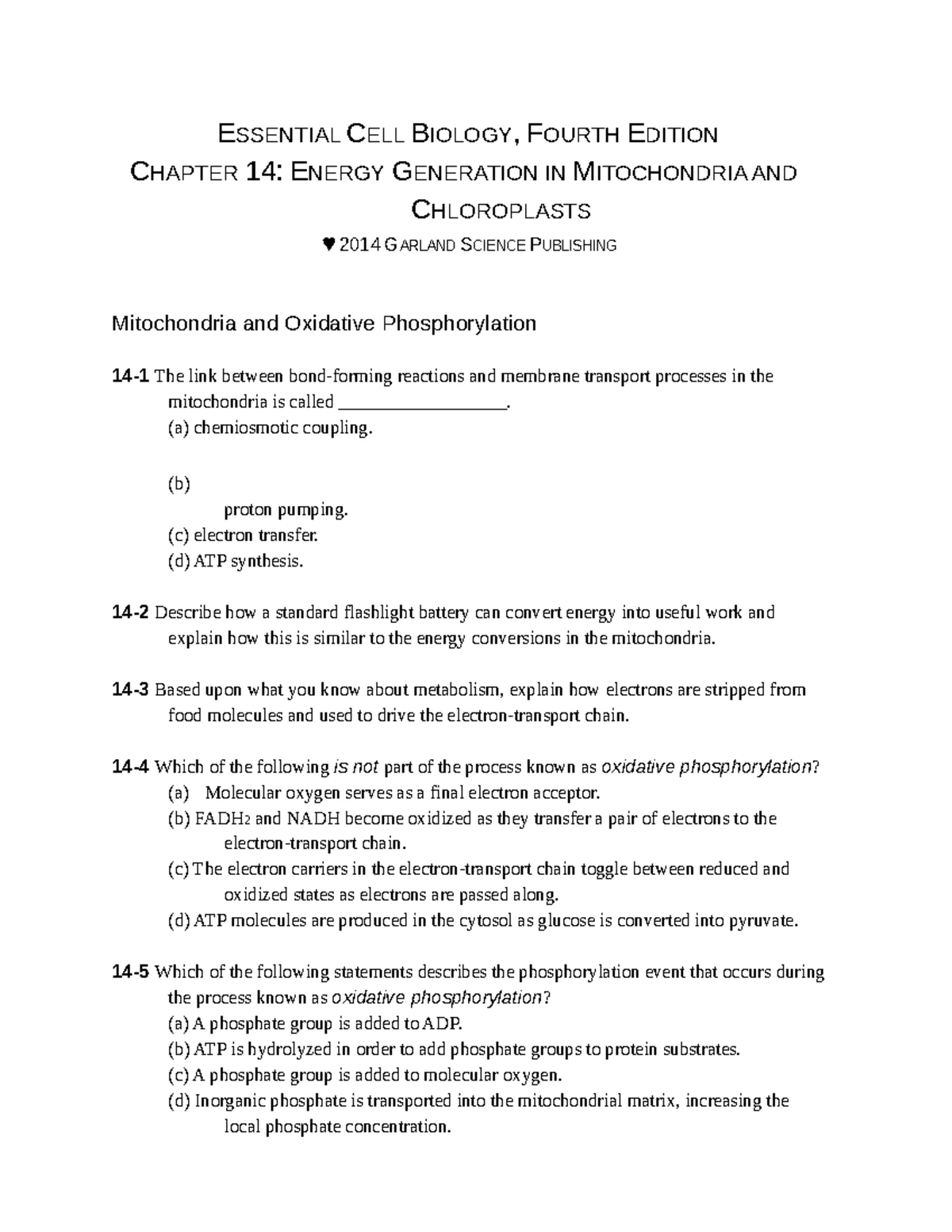 ECB4 Ch1717 - Practice questions for exams - ESSENTIAL CELL BIOLOGY ...