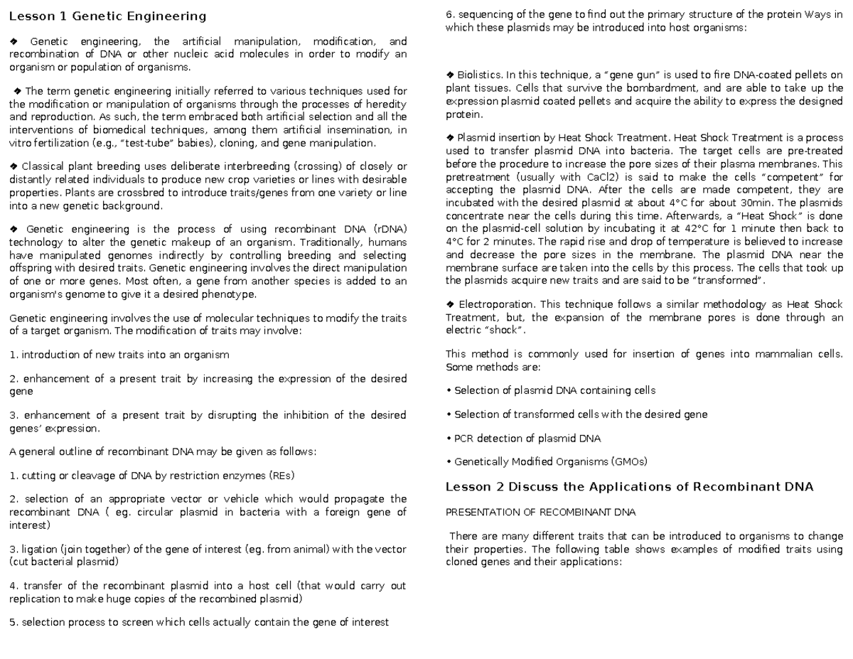 Lesson 1 Genetic Engineering - Lesson 1 Genetic Engineering Genetic ...