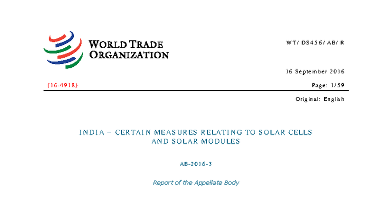 India's Appeal on Solar Cells & Modules: Appellate Body Report Analysis ...