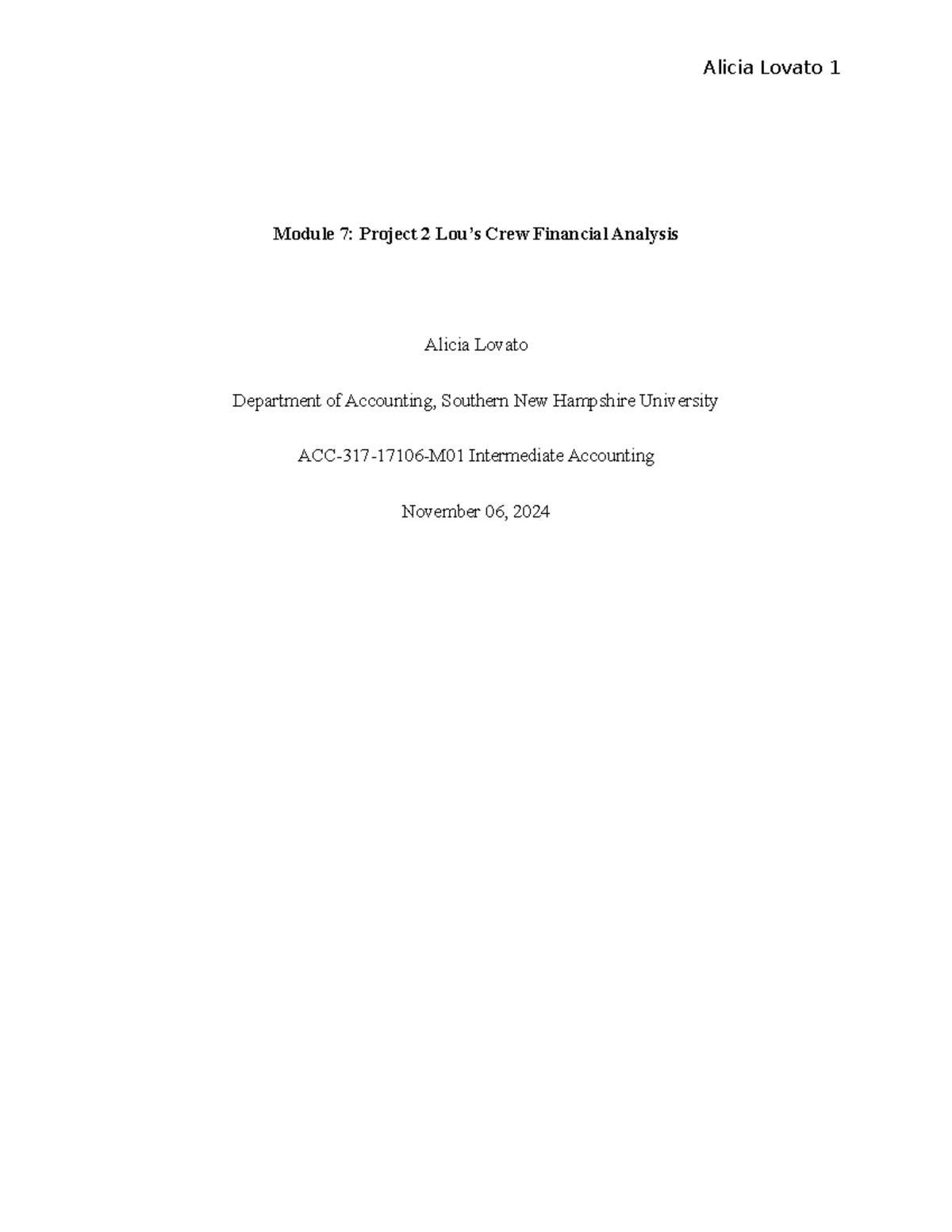 Acc 317 project two: Crew financial analysis and depreciation methods ...