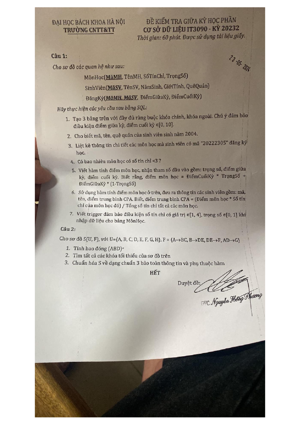 BÀI KIỂM TRA GIỮA KỲ CƠ SỞ DỮ LIỆU HỌC KỲ 20202 - Studocu