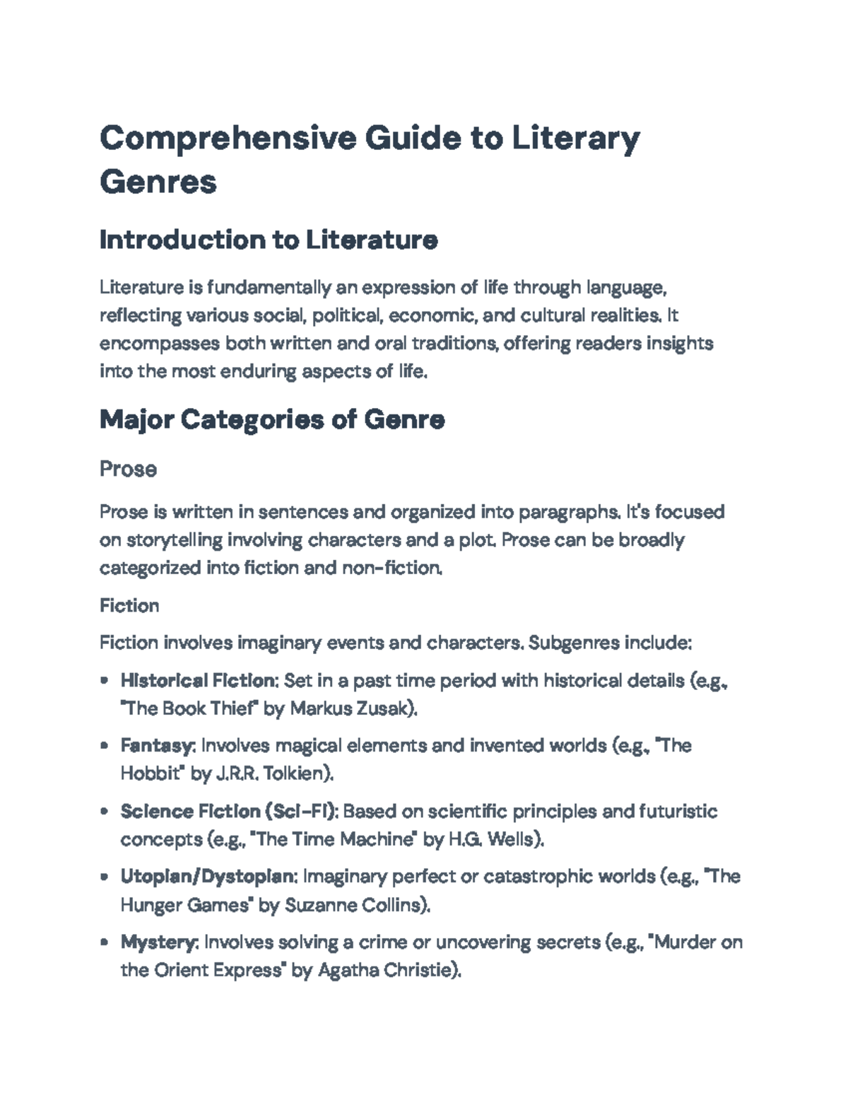 Comprehensive Guide to Literary Genres: Exploration and Analysis ...