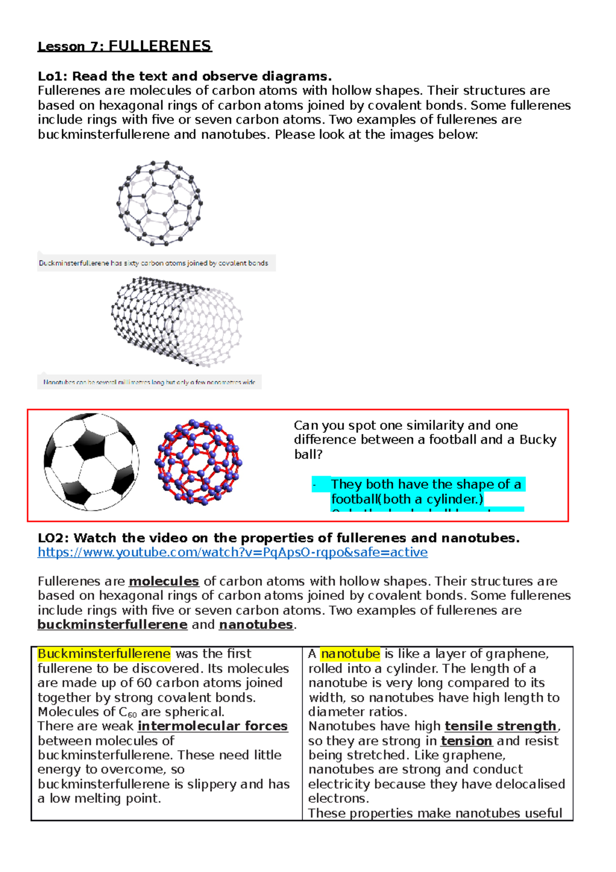 L7 - Fullerenes and Nanotubes: Properties, Uses, and Structures - Studocu