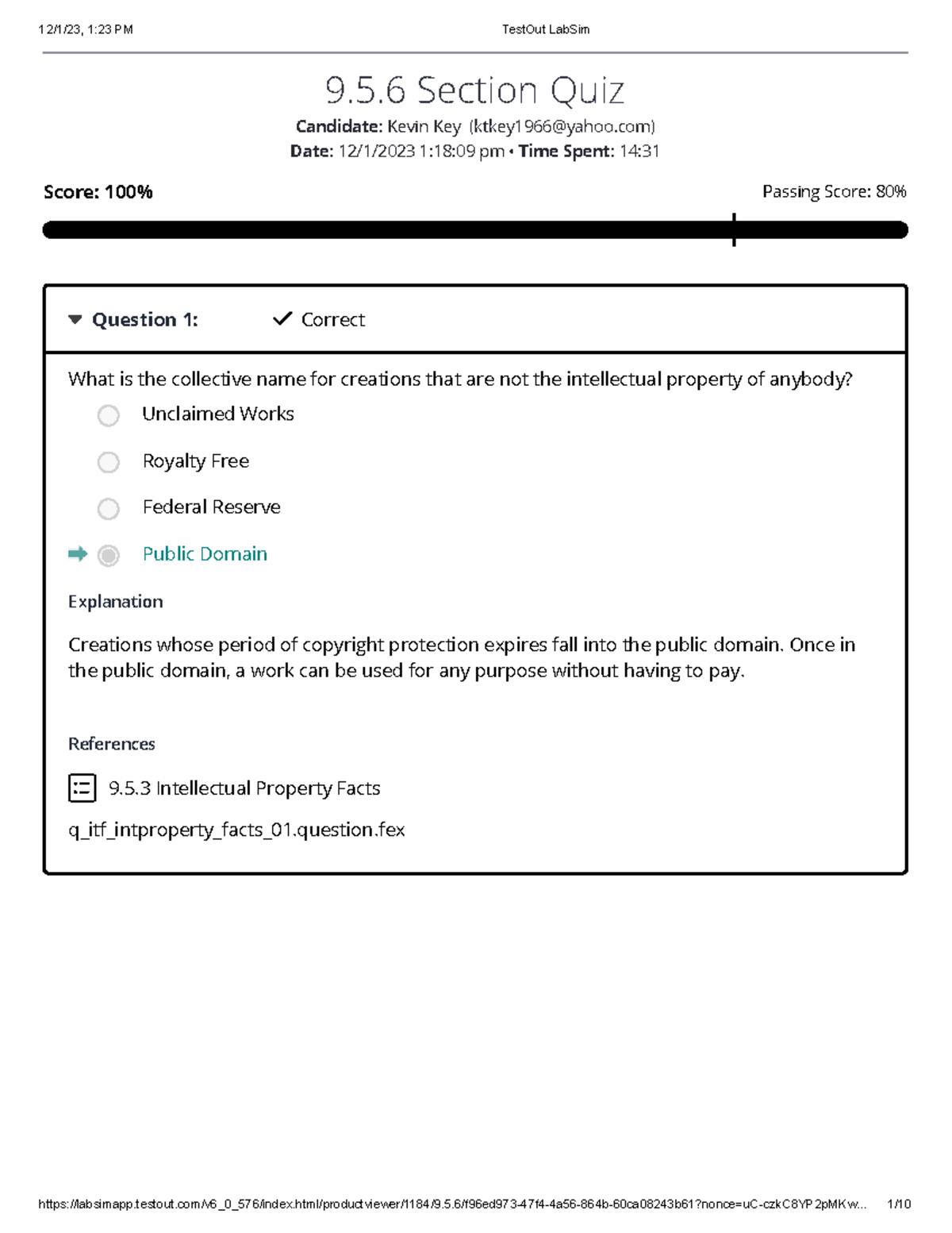 Test Out 9.5.6 Section Quiz - Intellectual Property Insights - Studocu