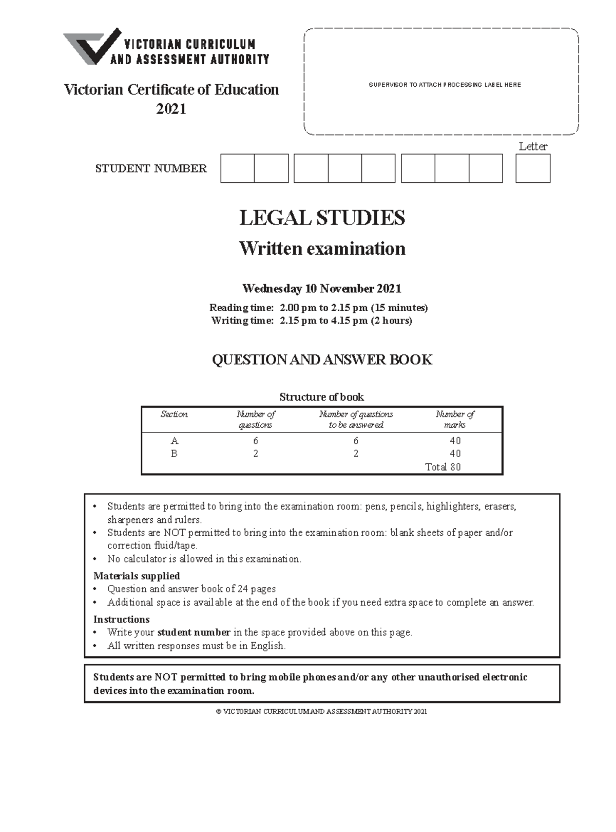 2021 VCE Legal Studies Exam: Comprehensive Question & Answer Guide ...