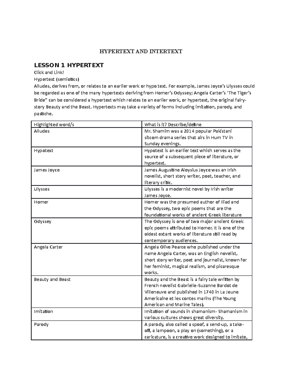 WEEK 1 - Lecture notes 1,6-3 - HYPERTEXT AND INTERTEXT LESSON 1 ...