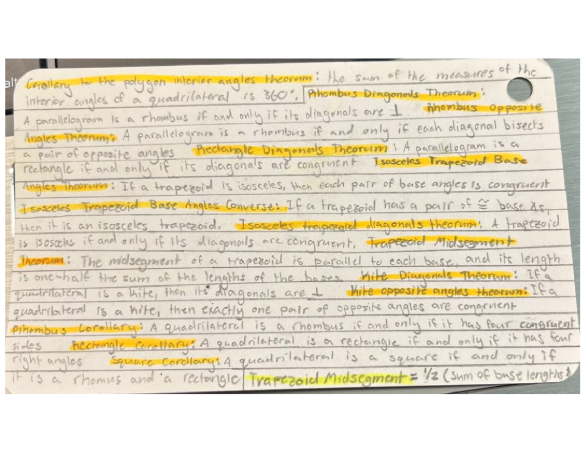 Ch 7 geometry notecard - Big Ideas Math 1/2 of cheat sheet for ch 7 ...