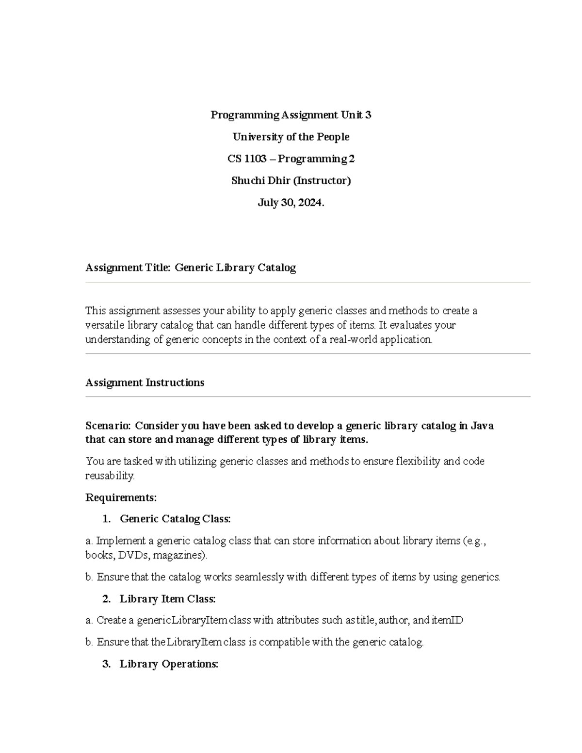 Assignment Activity Unit 6 - Programming Assignment Unit 3 University ...