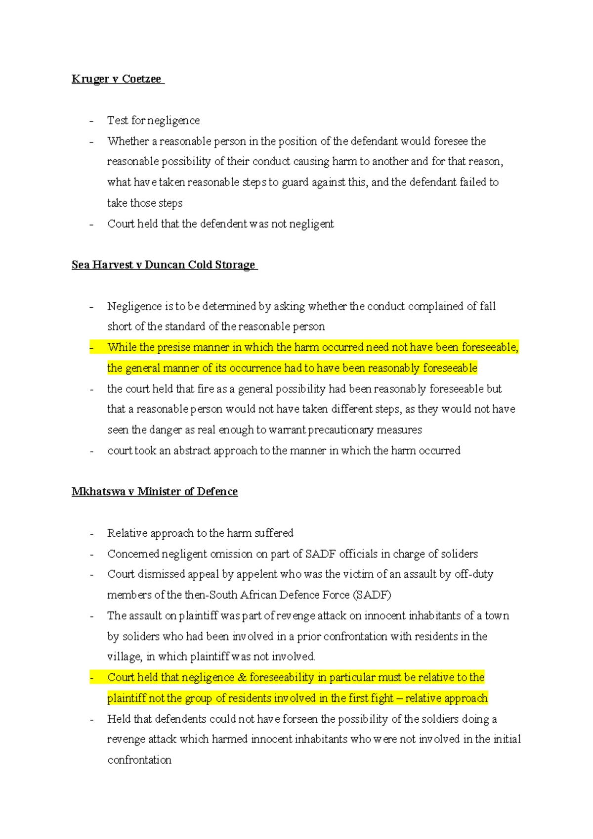 Kruger v Coetzee 1966 - Case Summary on Law of Delict Analysis - Studocu