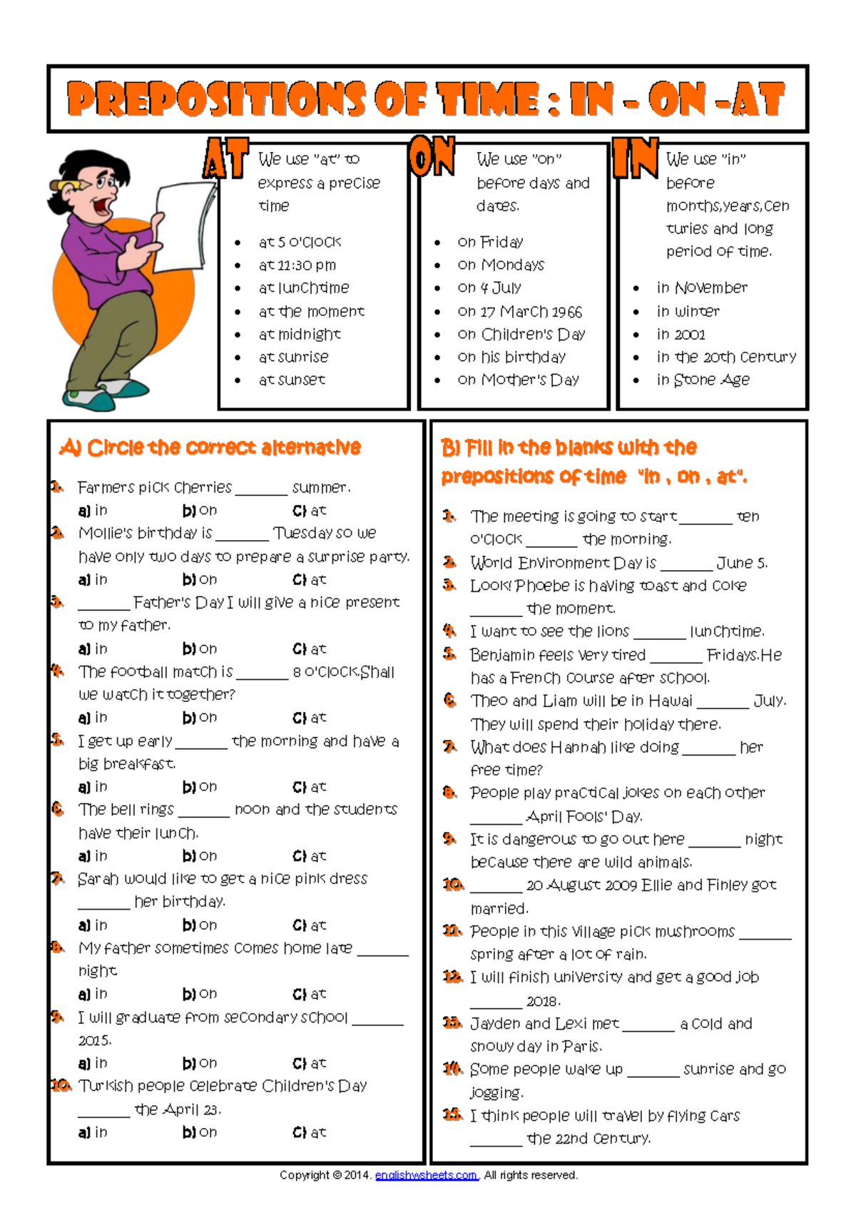 PREPOSITIONS OF TIME: IN, ON, AT - Practice Exercises - Studocu