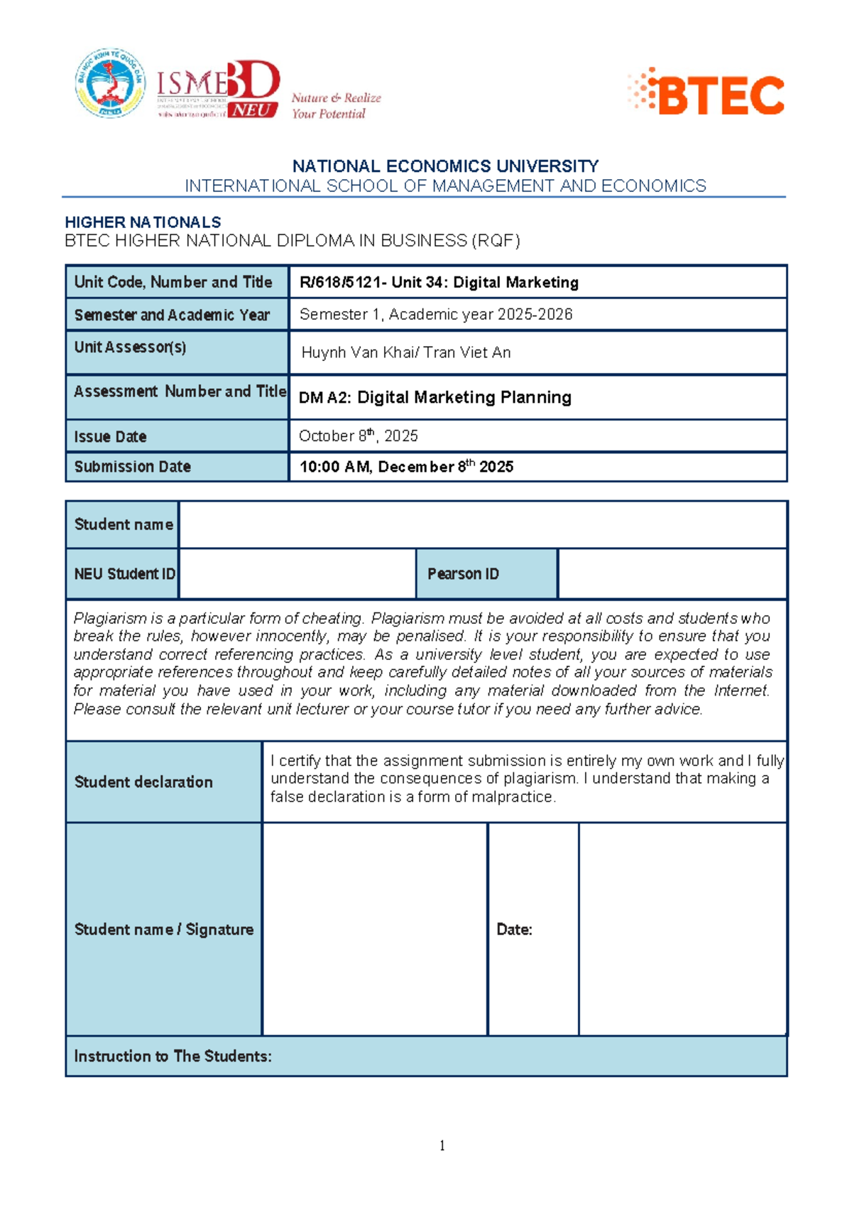 DM A2: Digital Marketing Planning Assignment Brief - Fall 2025 - Studocu
