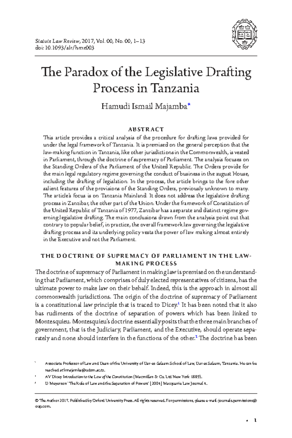 The Paradox of Legislative Drafting Process in Tanzania: A Critical ...