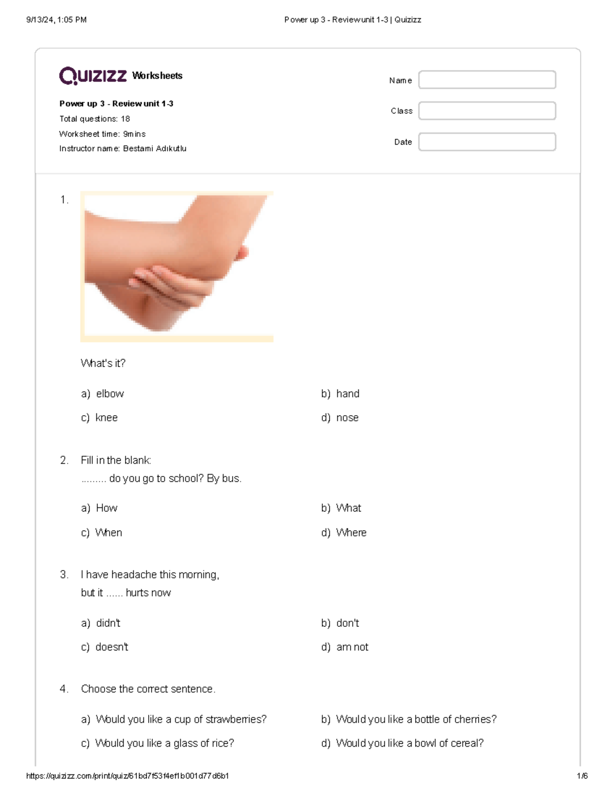 Power Up 3 - Quizizz Review for Units 1-3 Worksheet - Studocu