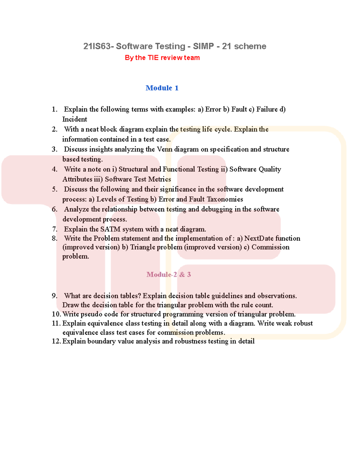 21IS63 Software Testing - Comprehensive Study Guide for SIMP 2024 - Studocu