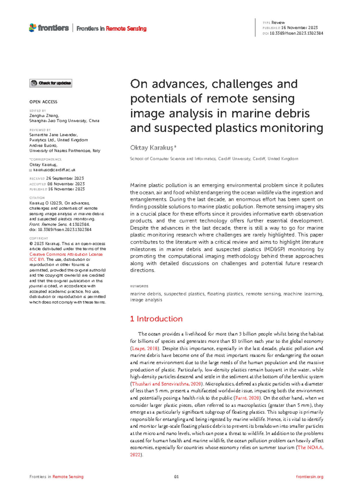 Advances in Remote Sensing for Marine Debris Monitoring (FRSEN-04 ...