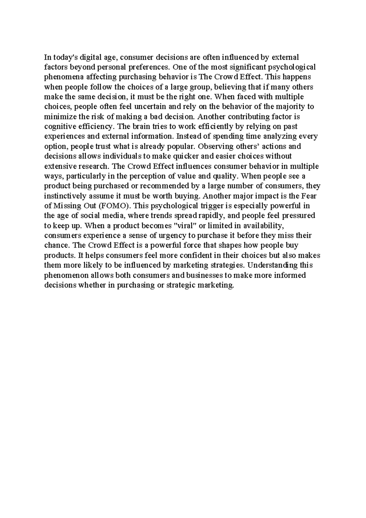 The Crowd Effect: Understanding Consumer Behavior in 2G - Studocu