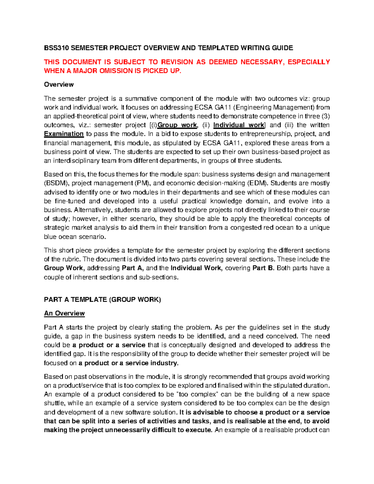 BSS310 Semester Project Template: Overview & Writing Guide - Studocu