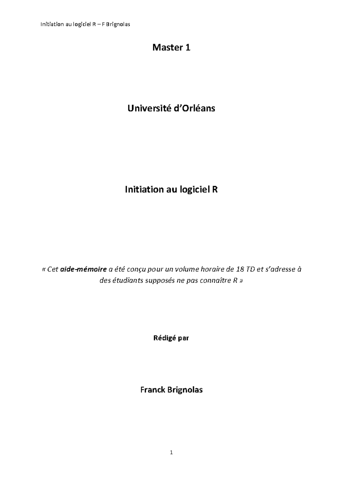 Aide-mémoire R (Master 1): Fonctions et Statistiques Essentielles - Studocu