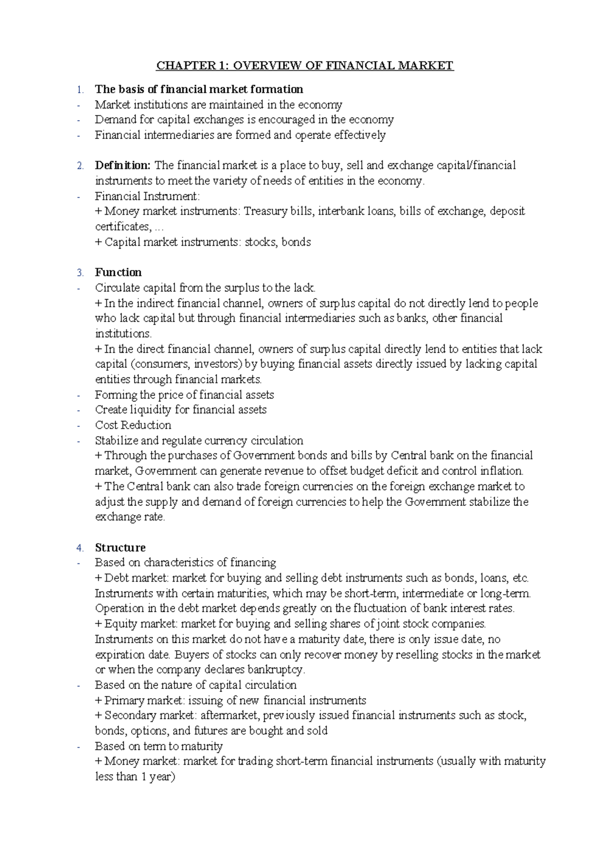 CHAPTER 1: OVERVIEW OF FINANCIAL MARKETS - Key Concepts and Functions ...