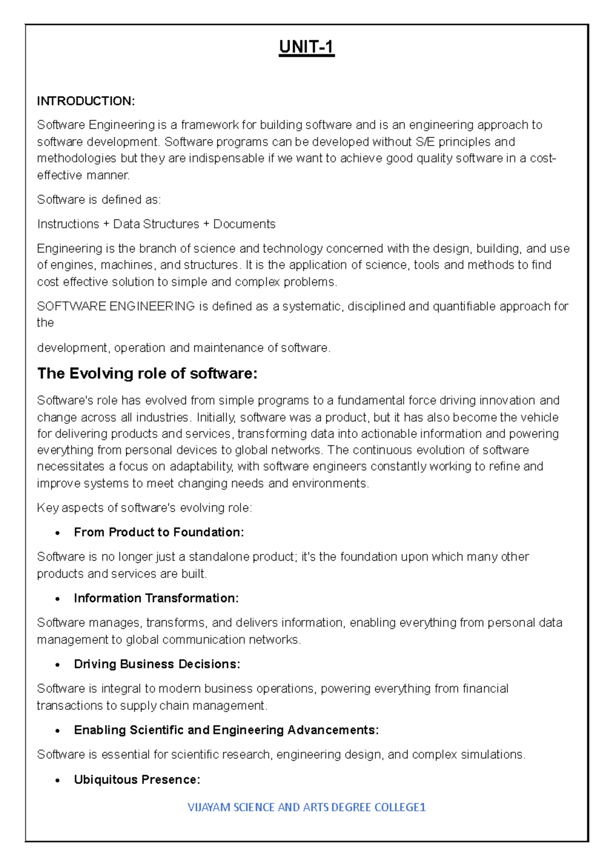 SE Material UNIT 1: Introduction to Software Engineering Principles ...