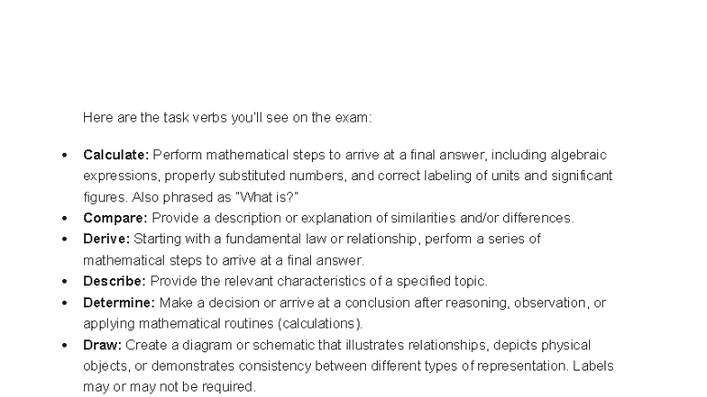 Task Verbs for Exam: Key Actions & Definitions - Studocu