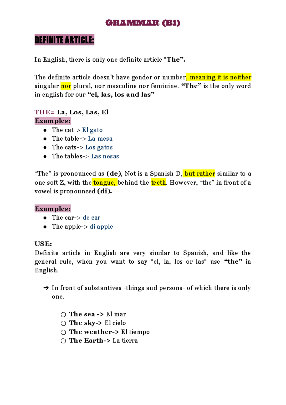 Definite Article 'The' in English: Usage & Examples - Studocu