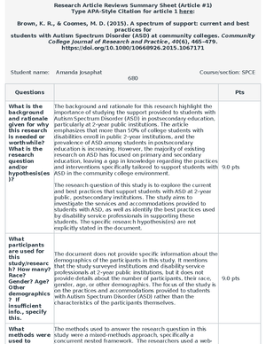 SPCE 680: Overview of Autism Spectrum Disorders - Fall Syllabus - Studocu