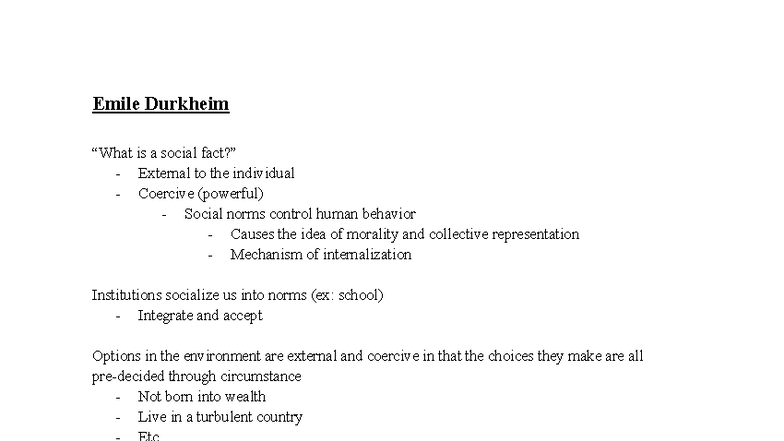 Sociology 101 - Midterm Exam Cheat Sheet on Durkheim and Marx - Studocu
