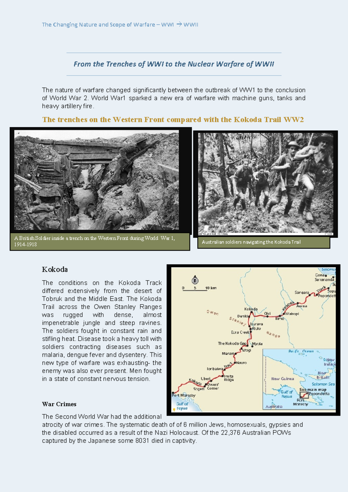 Changing Nature of Warfare: From WWI to WWII Impact Analysis - Studocu