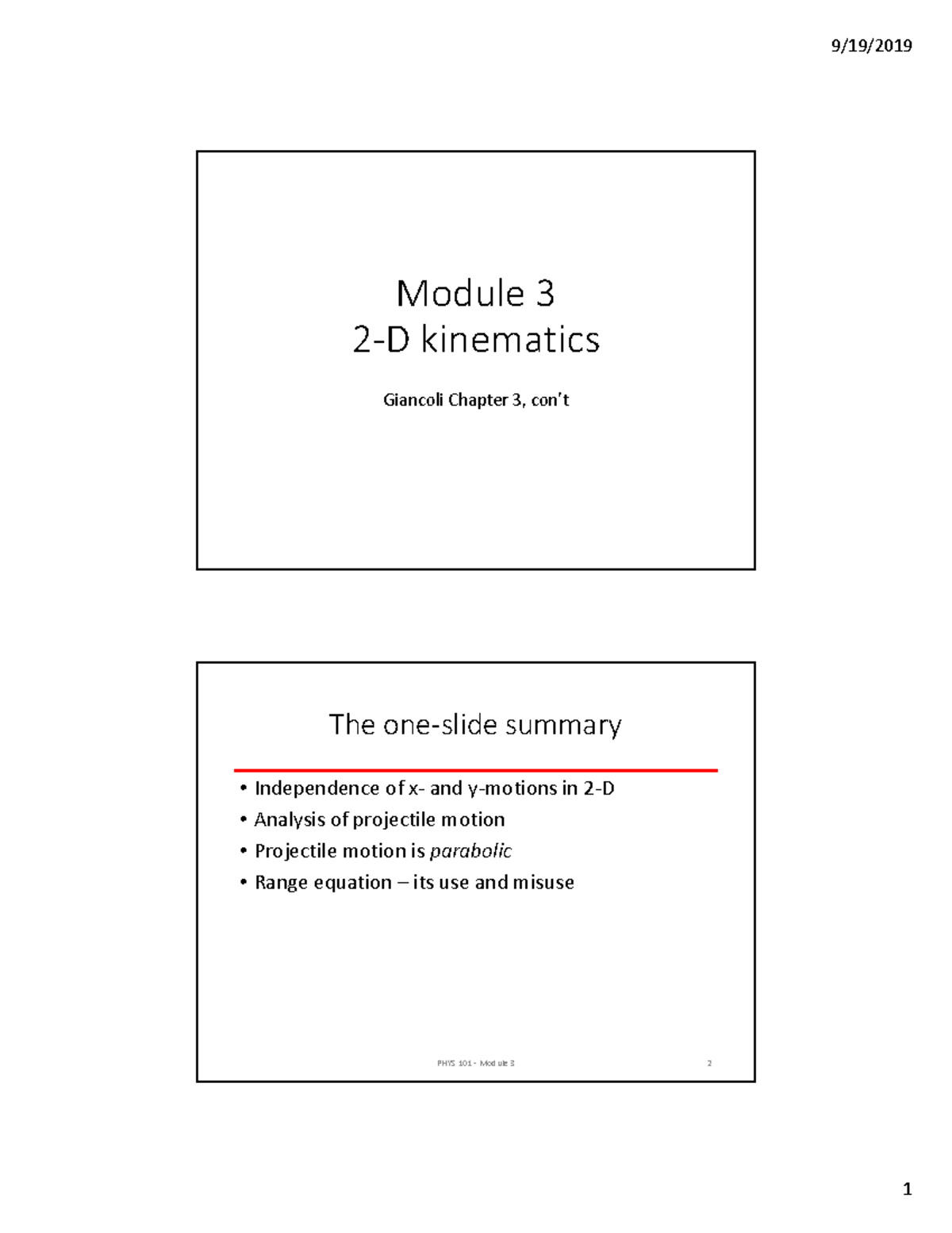 Module 3 - 2D kinematics post lecture - Module 3 2-D kinematics ...