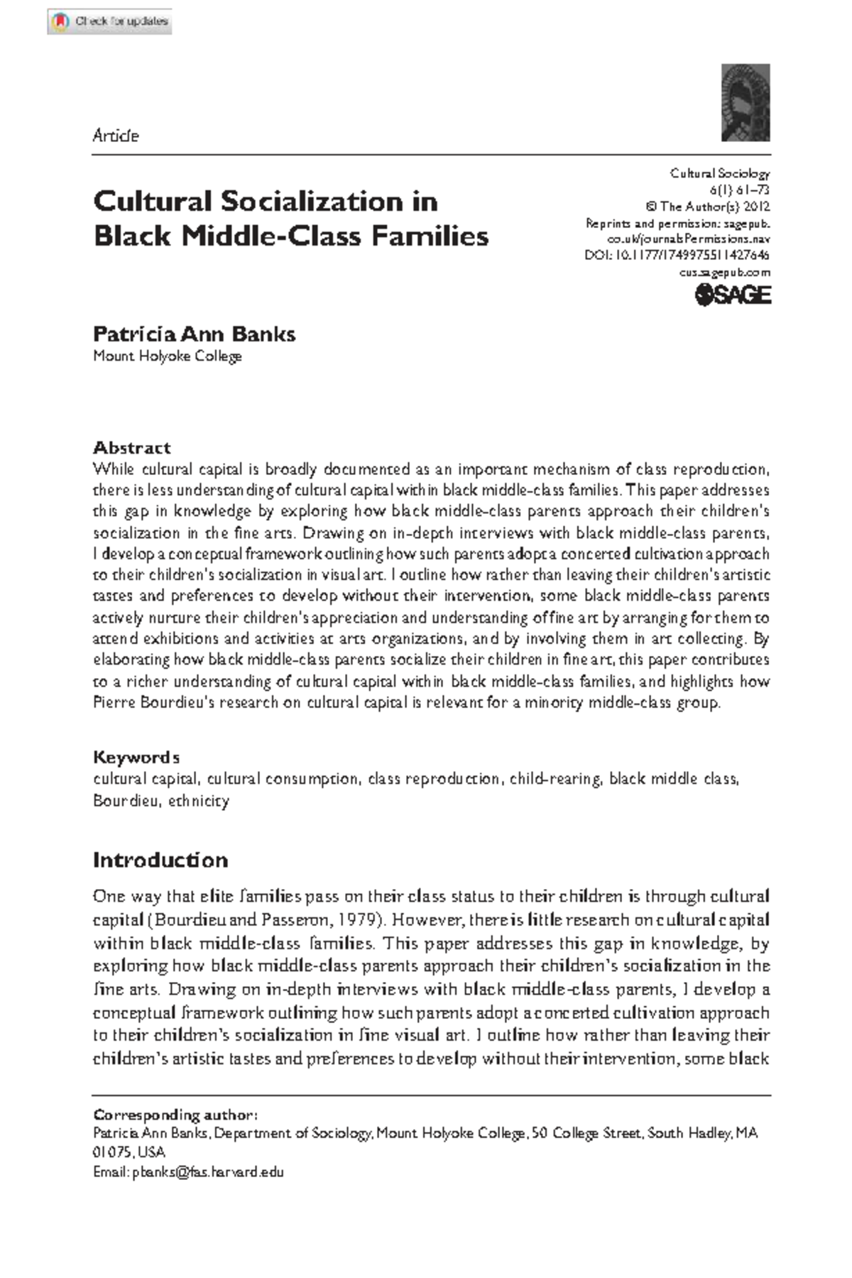 427646 Cultural Socialization in Black Middle Class Families - Studocu