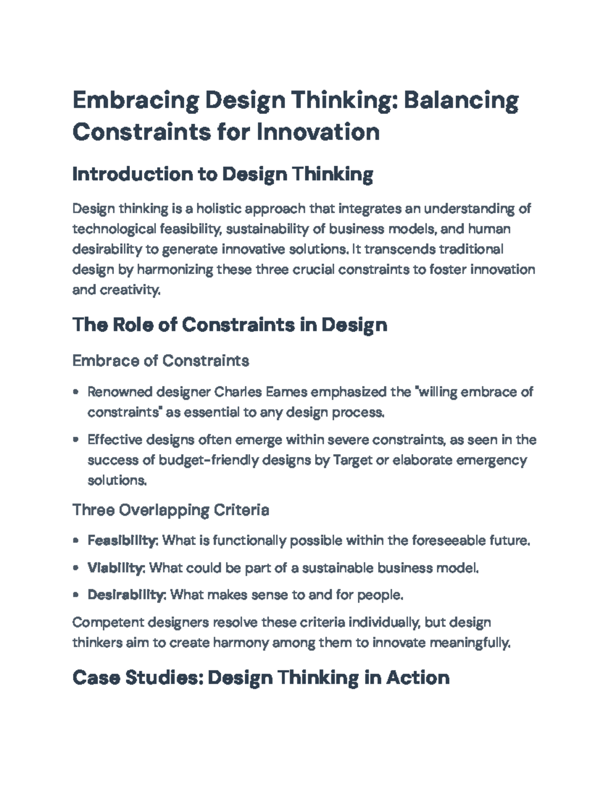 Embracing Design Thinking: Balancing Feasibility, Viability ...