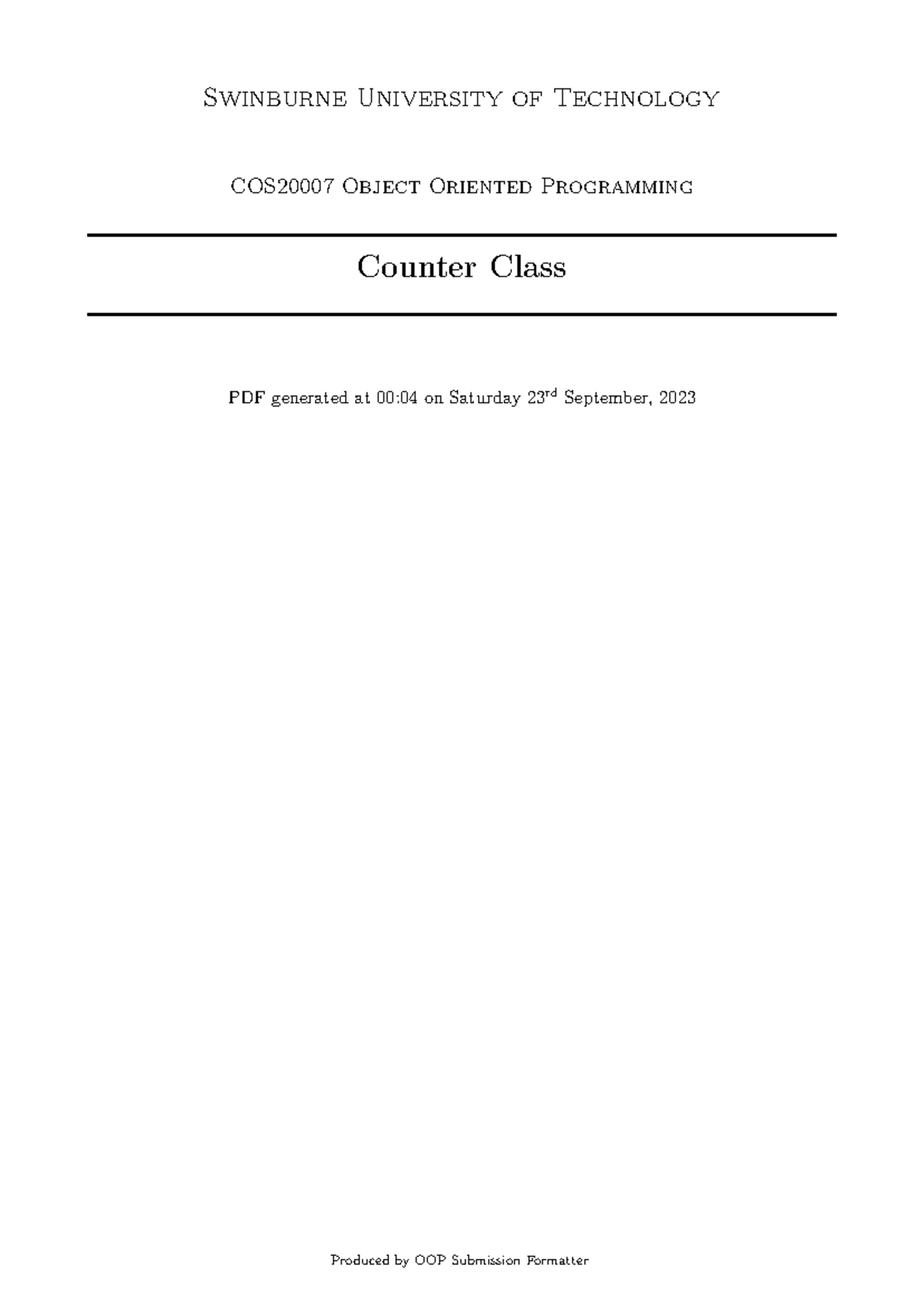 COS20007 - Counter Class Submission Document - Studocu