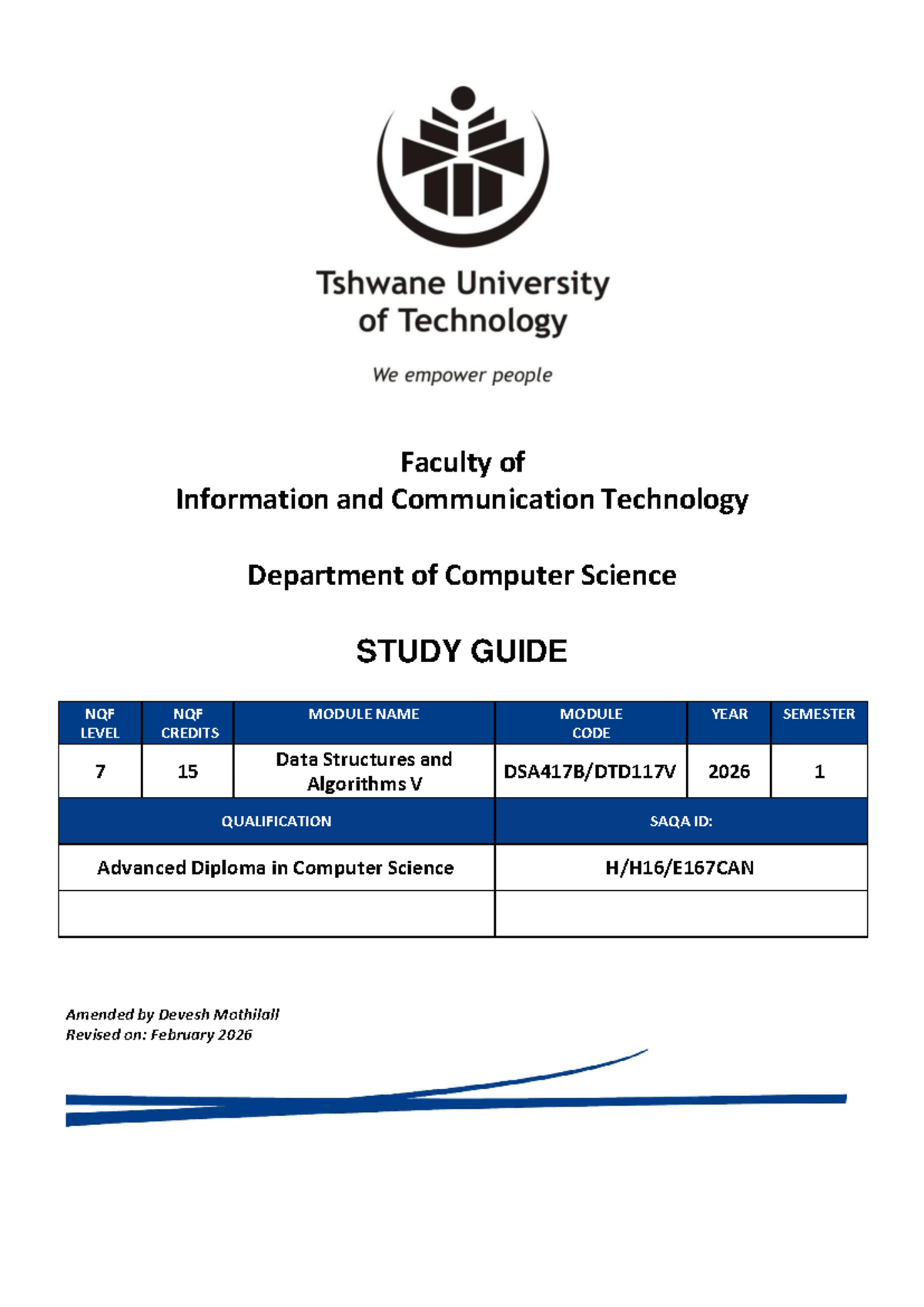 Study Guide 2026S1 NQF 7: Data Structures & Algorithms V - Studocu