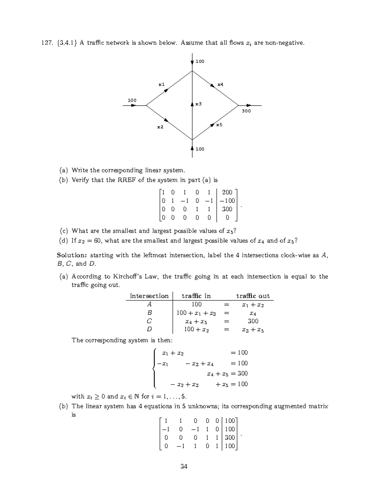 MAT1341 - DGD10 - Traffic Flow Linear Systems Solutions - Studocu