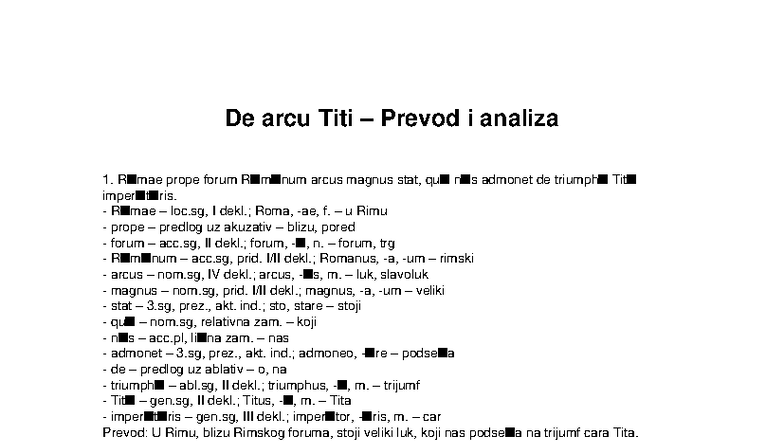 De arcu Titi: Prevod i analiza rimskih reljefa - Studocu