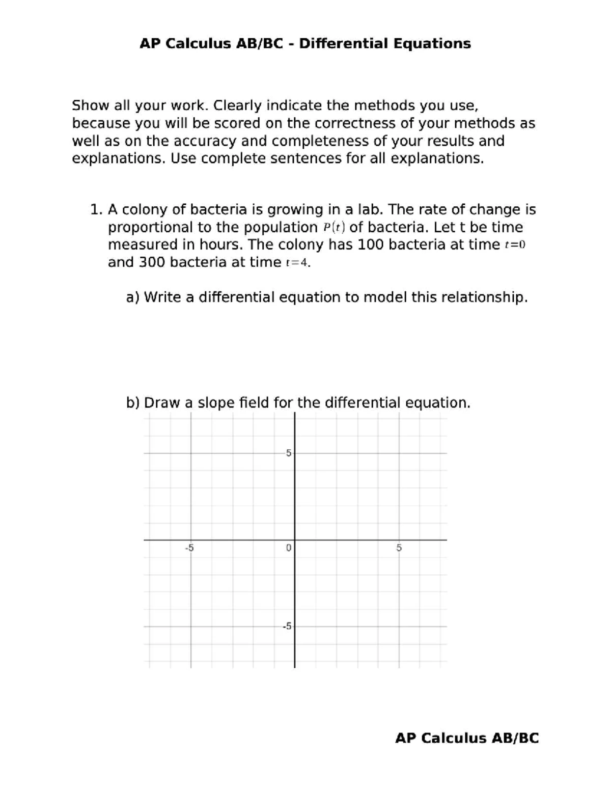 AP Calculus AB Assignment 3: Contextual & Analytical Applications of ...